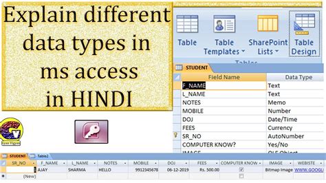 explain different data types in ms access youtube