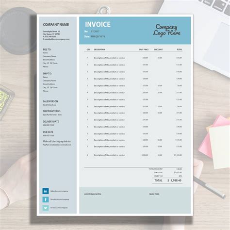 Invoice Template Excel Invoice Invoice Design Spreadsheet With Social