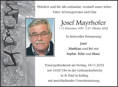 Traueranzeigen Von Josef Mayrhofer Trauer Merkur De