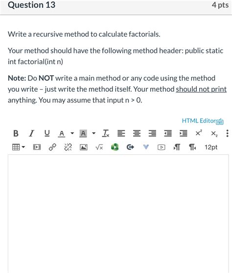 Solved Question Pts Write A Recursive Method To Chegg