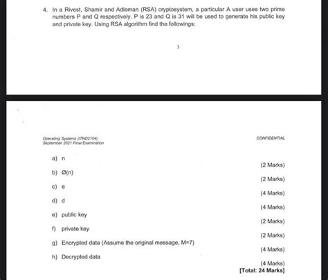 Solved 4 In A Rivest Shamir And Adleman Rsa