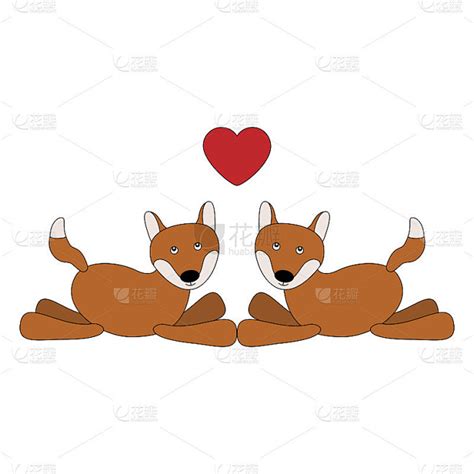 一对可爱的卡通狐狸在恋爱