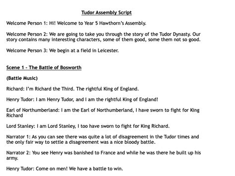 Tudor Assembly Play Script Ks2 Teaching Resources