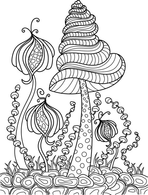 Magic Mushroom Coloring Page For Adults 10840867 Vector Art At Vecteezy