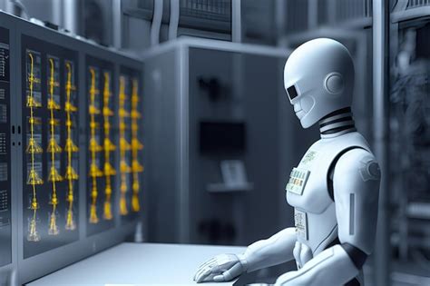 Premium Photo A Robot Works At A Computer With A Man Typing On The Keyboard