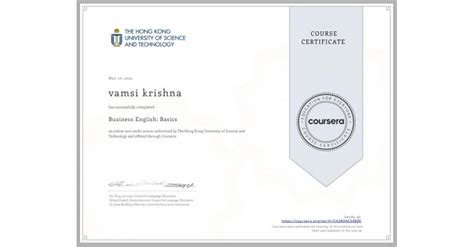 Vamsi Krishna On Linkedin Completion Certificate For Business English Basics