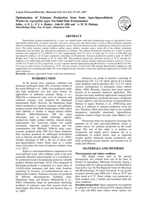 Pdf Optimization Of Xylanase Production From Some Agro