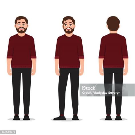 A 수염 남자와 흰색 바탕에 다양 한 포즈 벡터 그림에 서 빨간 스웨터를 입고 남자에 대한 스톡 벡터 아트 및 기타 이미지
