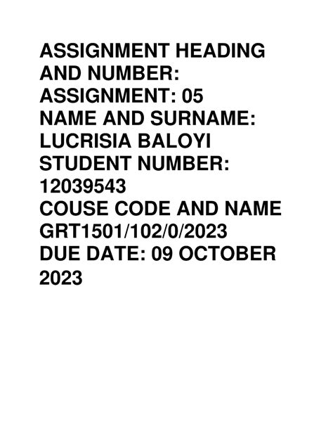 Assignment 5 Grt1501 Assignment Heading And Number Assignment 05