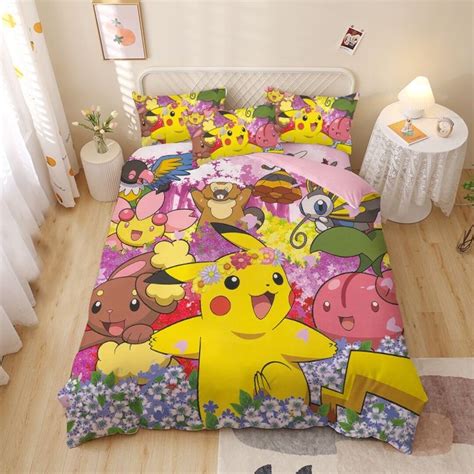 3d Printed Pikachu Bedding Set Duvet Cover Set With 1 Duvet Etsy