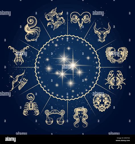 Símbolos del zodiaco y horóscopo círculo astrología y signos místicos