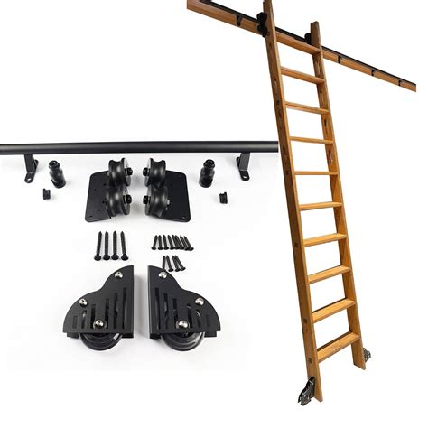 Brjoy Rolling Library Ladder Heavy Duty Slide Rails Sliding Ladder