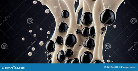 Bubble Milk Tea With Tapioca Balls Splashing Against Black Background