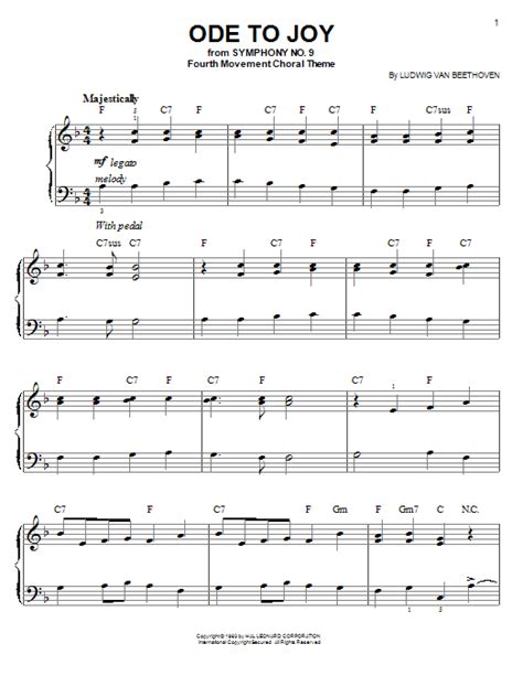 Ode To Joy By Ludwig Van Beethoven Sheet Music For Easy Piano At Sheet Music Direct