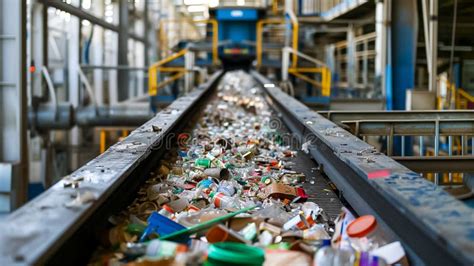 Recycling Plant Sorting Repeated A Conveyor Belt Full Stock