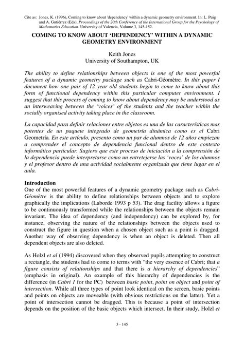 Pdf Coming To Know About Dependency Within A Dynamic Geometry Environment
