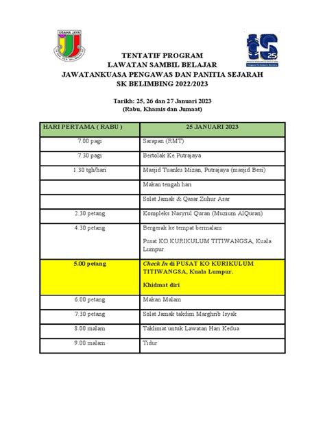 14 Dec Tentatif Program Lawatan Pdf