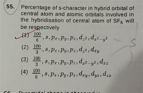 Percentage Of S Character In Hybrid Orbital Of Central Atom And Atomic Or