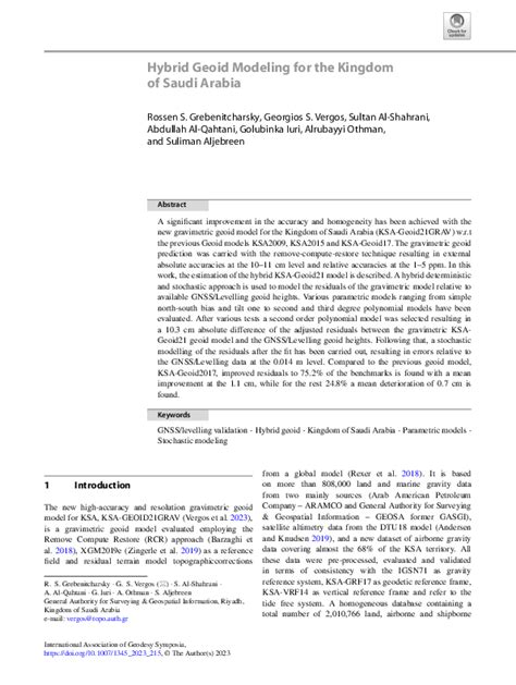 Pdf Hybrid Geoid Modeling For The Kingdom Of Saudi Arabia