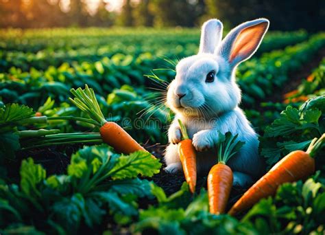 Adorable Bunny In A Vibrant Carrot Field Stock Illustration Illustration Of Concept Bunny