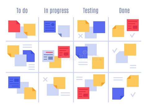 Scrum Task Kanban Board With Sticky Notes Stock Vector Illustration