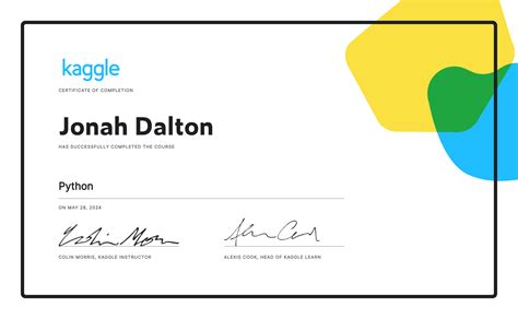 Jonah Dalton Completed The Python Course On Kaggle