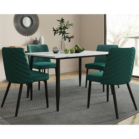 Lisa 4 Seater 120cm Rectangle Marbled Effect Dining Table Set