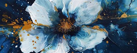 One Big Flower Artwork Of Flowing Alcohol Ink Style Bioluminescence