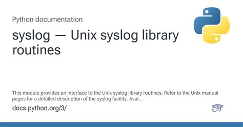 Syslog — Unix Syslog Library Routines — Python 3 14 0 Documentation
