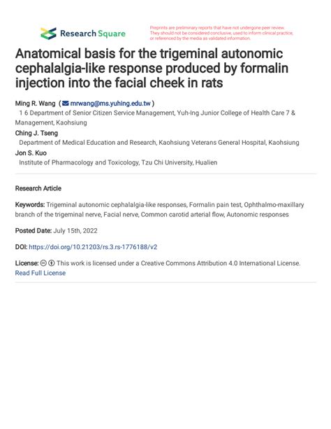 Pdf Anatomical Basis For The Trigeminal Autonomic Cephalalgia Like