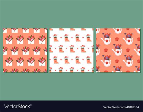 Set Of Spring Seamless Patterns With Flowers Vector Image