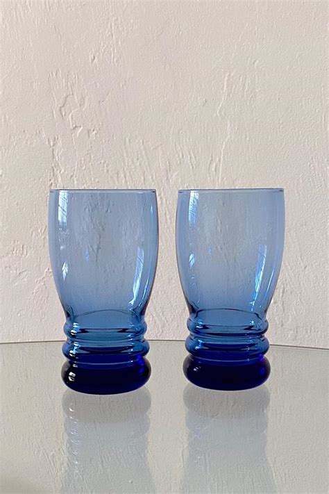 Blue Ribbed Glass Tumblers Casa Cuadra Miami Fl
