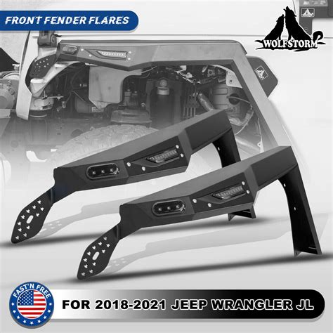 WOLFSTORM Front Fender Flares Fit For 2018 2021 Jeep Wrangler JL 4 Doors 2 Door LED DRL Lights