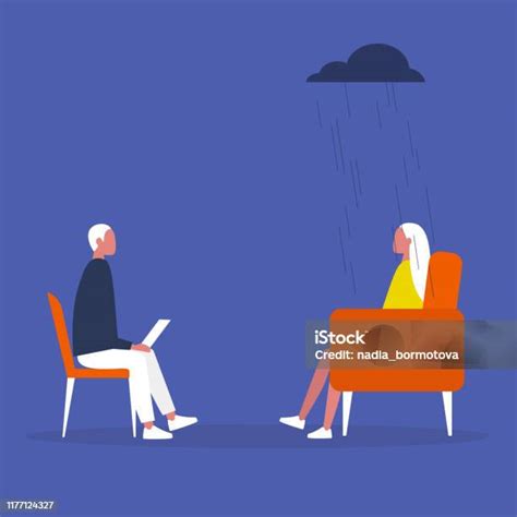 심리 치료 의사와 환자 사이의 대화 클리닉 컨설팅 정신 건강 지원 우울증 개념 플랫 편집 가능한 벡터 일러스트레이션 클립 아트 정신 건강에 대한 스톡 벡터 아트 및 기타