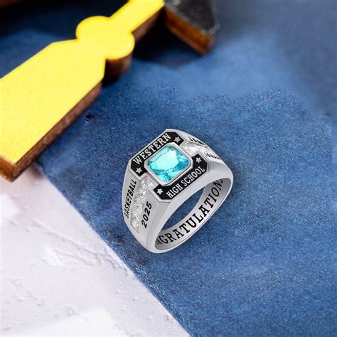 Personalized Square Birthstone Class Memorial Ring Custom Message High