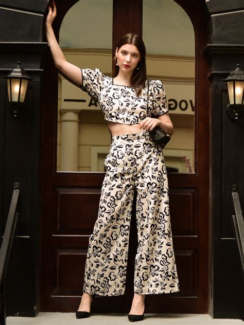 Black And White Crop Top With Pants Co Ord Set