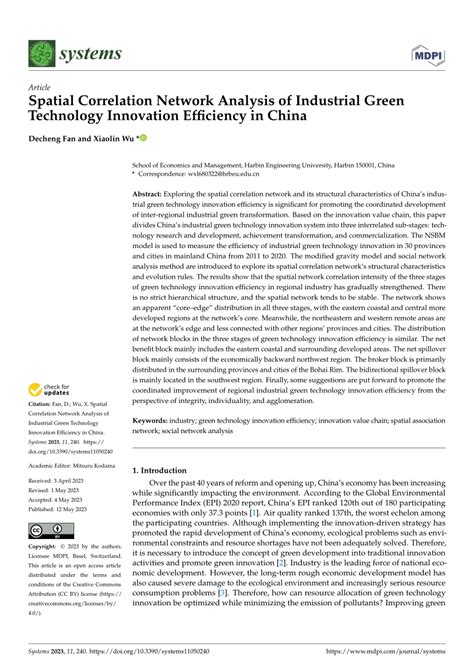Pdf Spatial Correlation Network Analysis Of Industrial Green Technology Innovation Efficiency