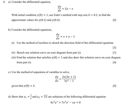 Solved 4 A Consider The Differential Equation Dy 2y X