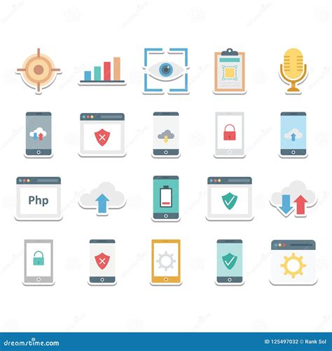 Web Design Data And Development Isolated Vector Icons Stock Vector Illustration Of Shield