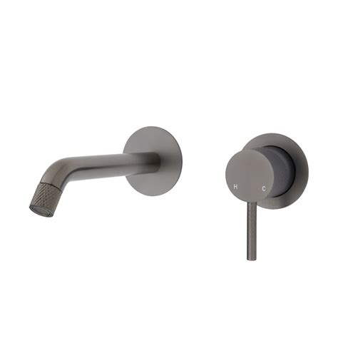 Fienza Axle Basinbath Wall Mixer 160mm Outlet Small Round Plates Gu