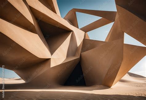 Angular Structure In The Desert Surrounded By Sand The Structure Is Made Up Of Multiple