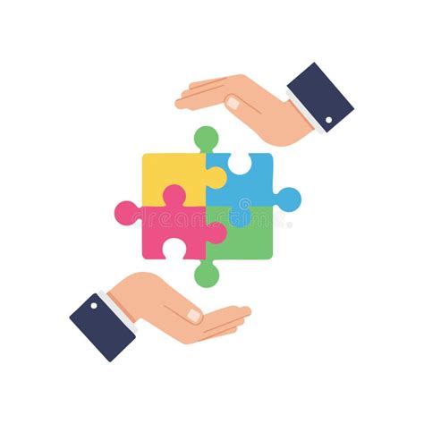 Hands Protecting Colorful Puzzle Pieces Symbolizing Teamwork And Collaboration Illustration