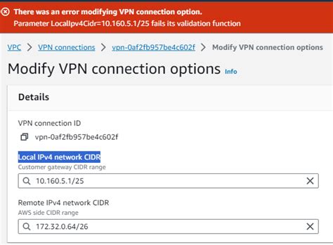 Amazon Web Services Parameter Localipv Cidr Fails Its Validation