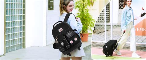 Rolling Backpack For Girls 20 Women Roller Wheels Bookbag Laptop