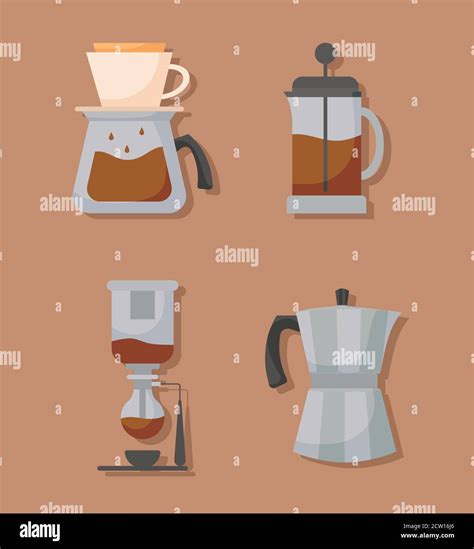 Coffee Methods Set On Brown Background Vector Design Stock Vector Image