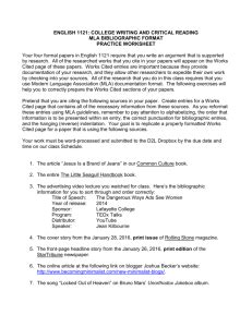 Worksheet To Practice MLA Skills