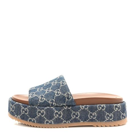 GUCCI New Denim GG Monogram Angelina Platform Mm Slide Sandals Blue Tea FASHIONPHILE
