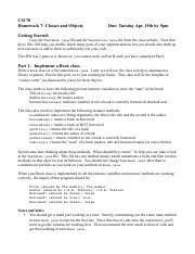 Hw07 Pdf CS170 Homework 7 Classes And Objects Due Tuesday Apr 19th