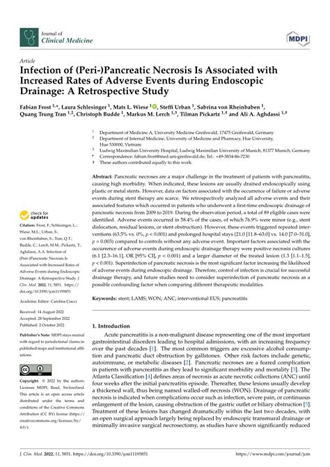 Pdf Infection Of Peri Pancreatic Necrosis Is Associated With