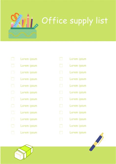 Printable Office Supply List Template